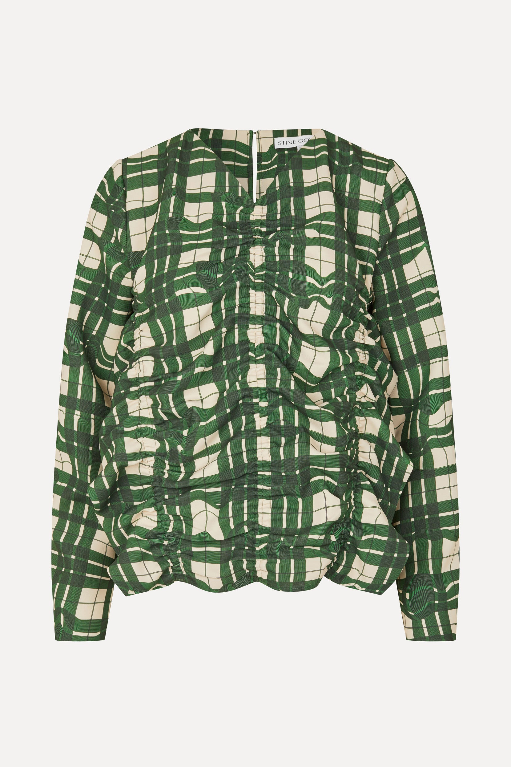 Long Sleeve Gathered Ruffle Top - Checkered Wave - Stine Goya UK