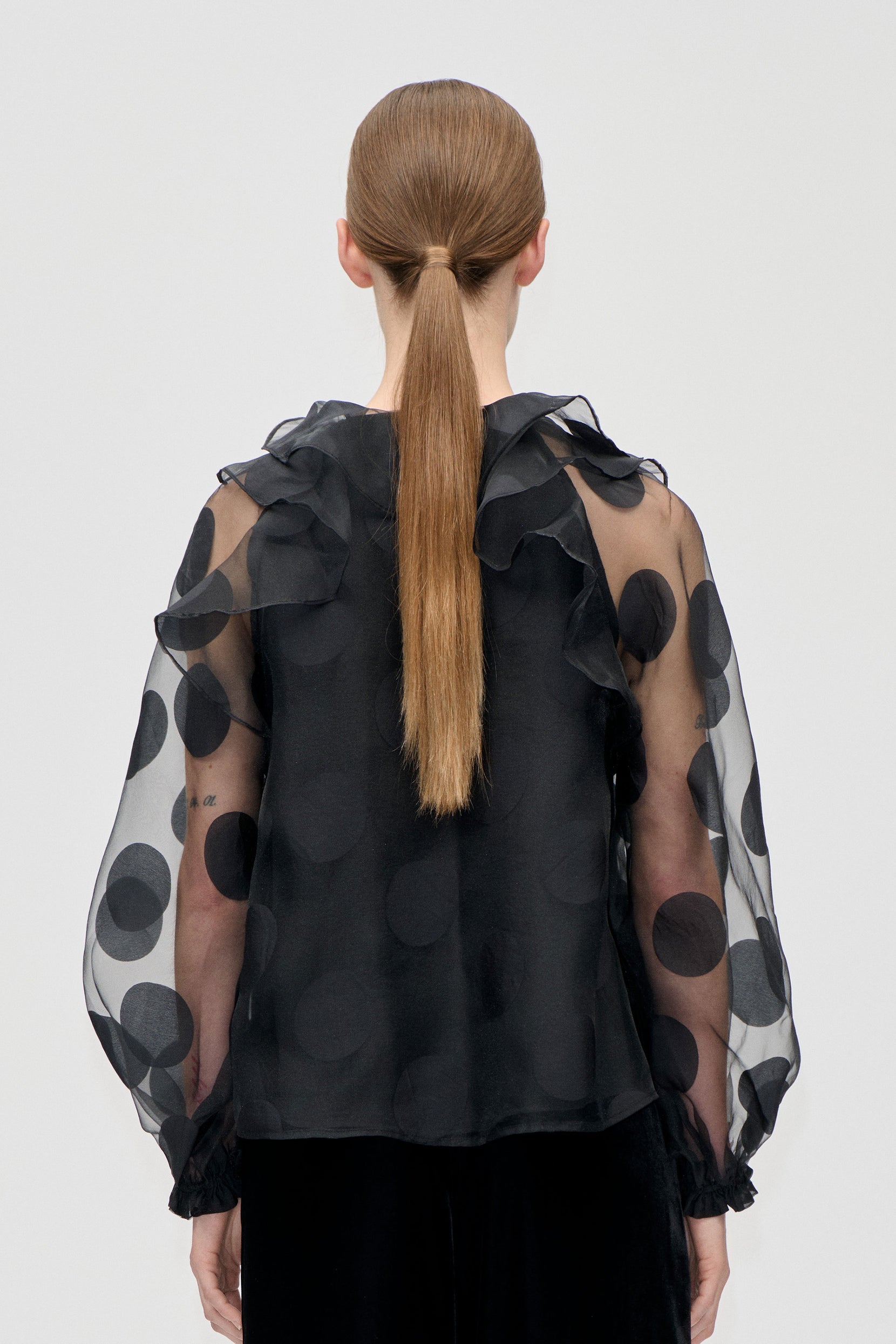 Multi Ruffle Raglan Top - Dotted Black - Stine Goya UK