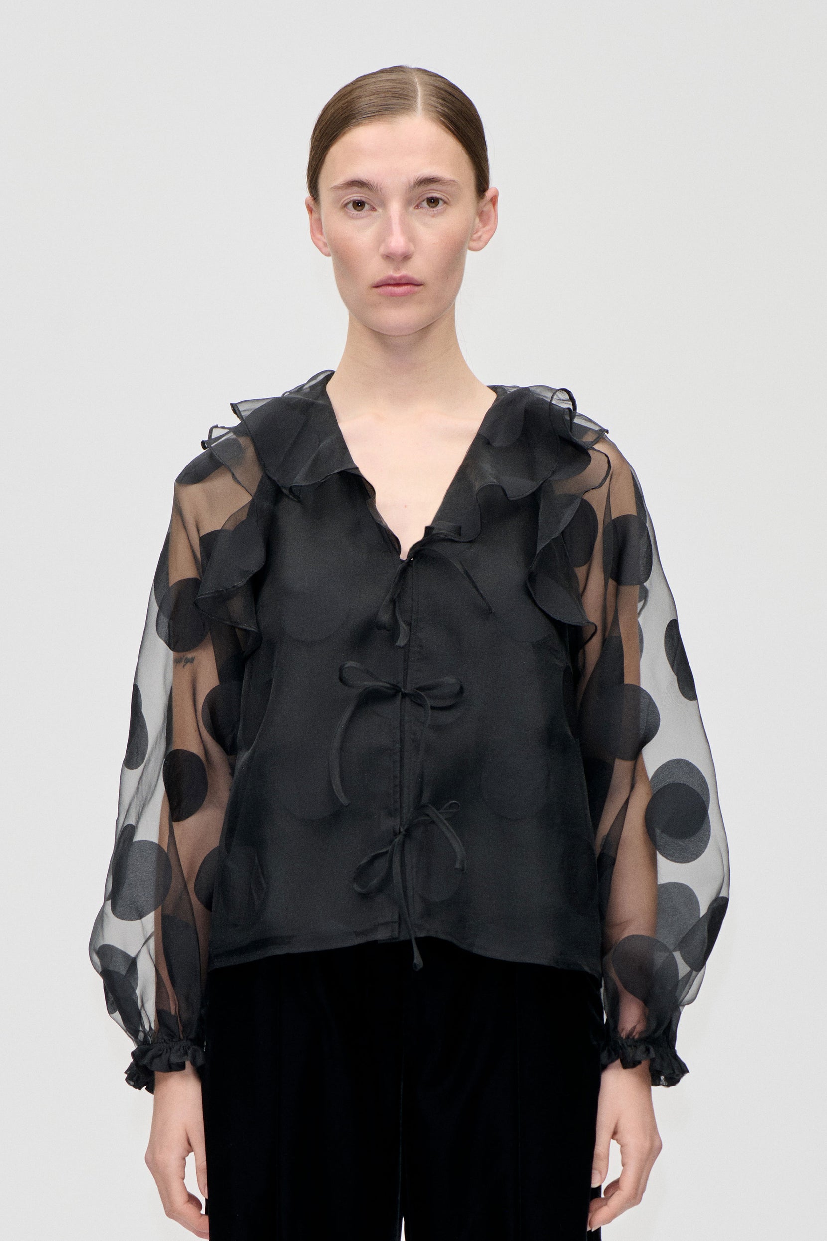 Multi Ruffle Raglan Top - Dotted Black - Stine Goya UK