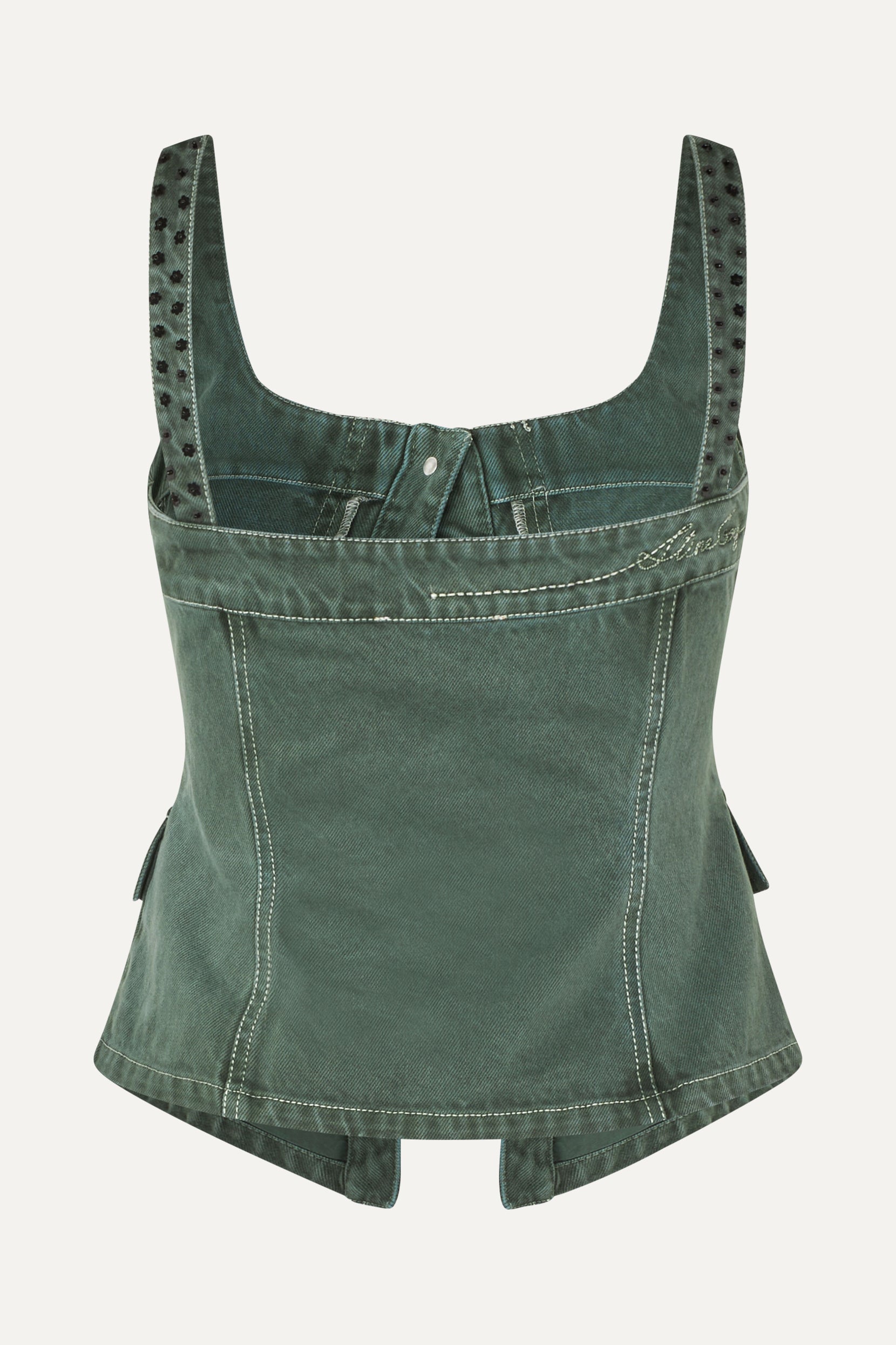 Scoopneck Pockets Vest - Dark Green - Stine Goya UK