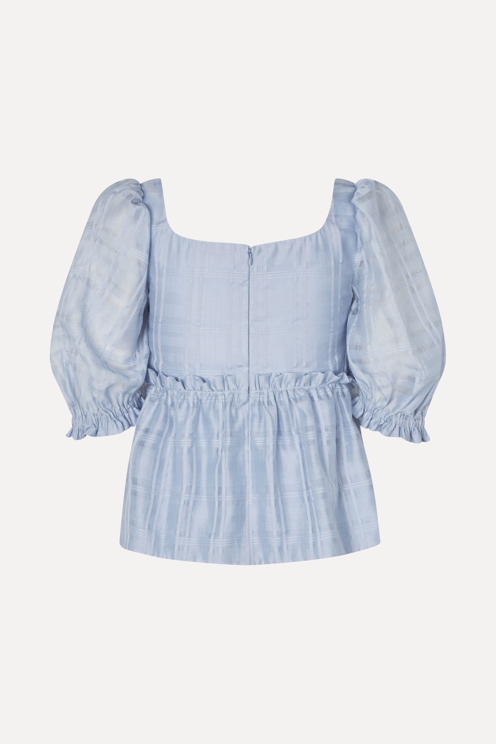 Sheer Ruffling Puffy Sleeve Top - Brunnera Blue - Stine Goya UK