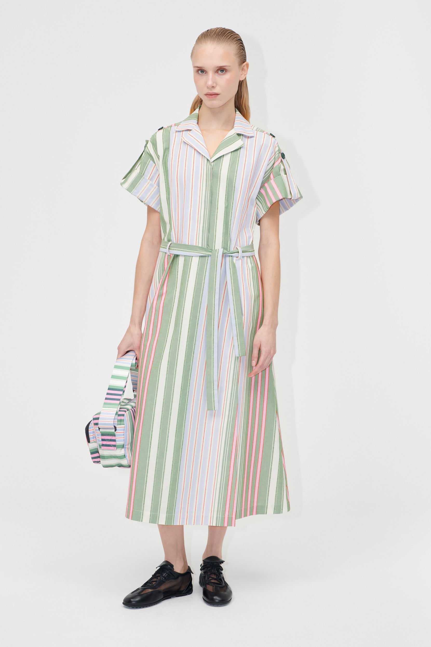 Workwear Midi Dress - Forest Stripe - Stine Goya UK